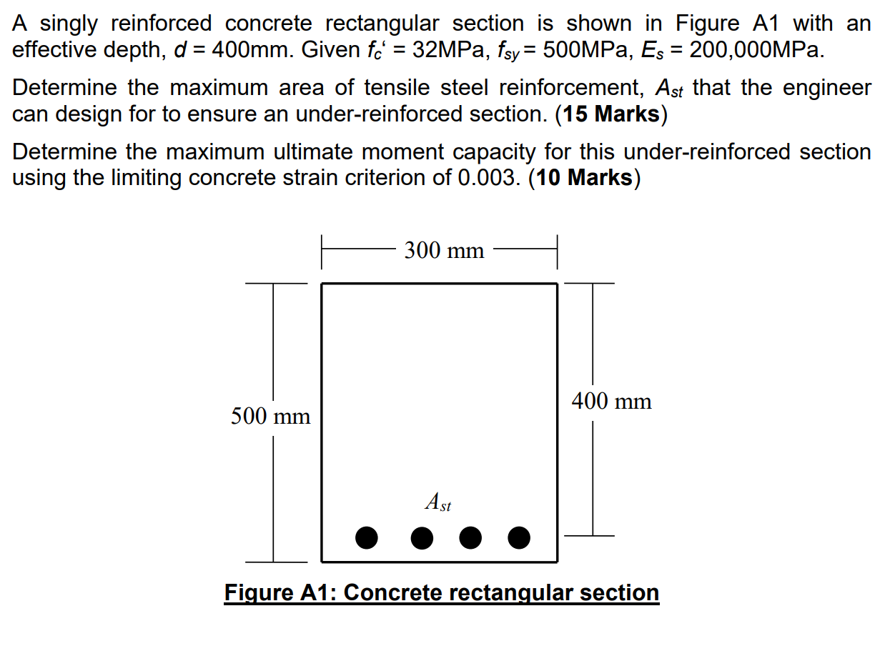 Solved A singly reinforced concrete rectangular section is | Chegg.com