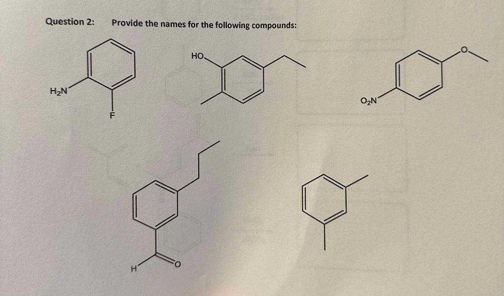 Solved Question 2: Provide the names for the following | Chegg.com