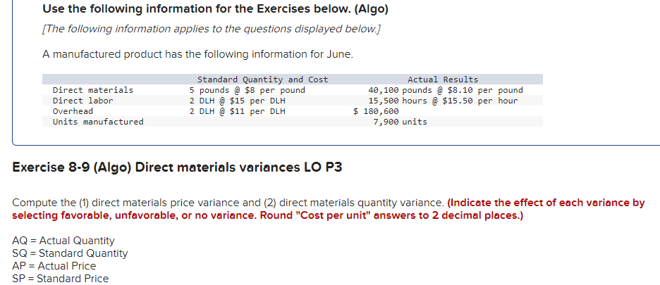 Solved Exercise 8-6 (Algo) Preparing flexible budget | Chegg.com
