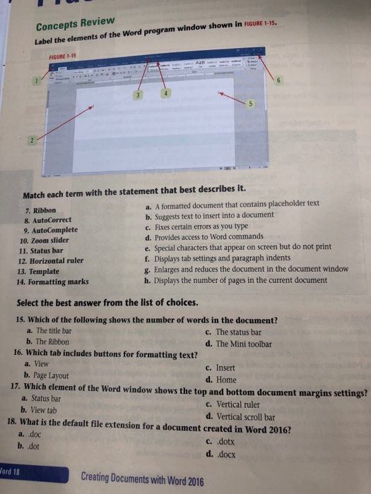 Solved Concepts Review Label the elements of the Word | Chegg.com