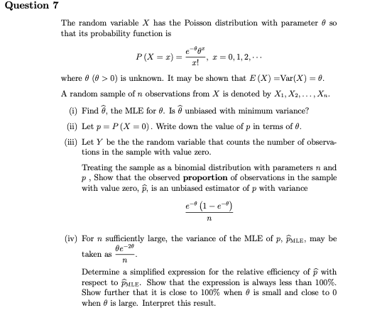 Solved Question 7The random variable x ﻿has the Poisson | Chegg.com
