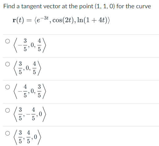 Solved Find a tangent vector at the point (1, 1, 0) for the | Chegg.com