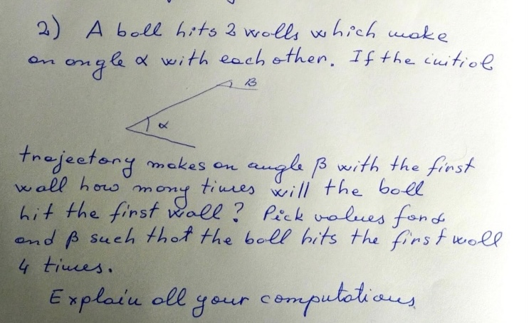 Solved A ball hits 2 ﻿walls which makean angle alpha with | Chegg.com