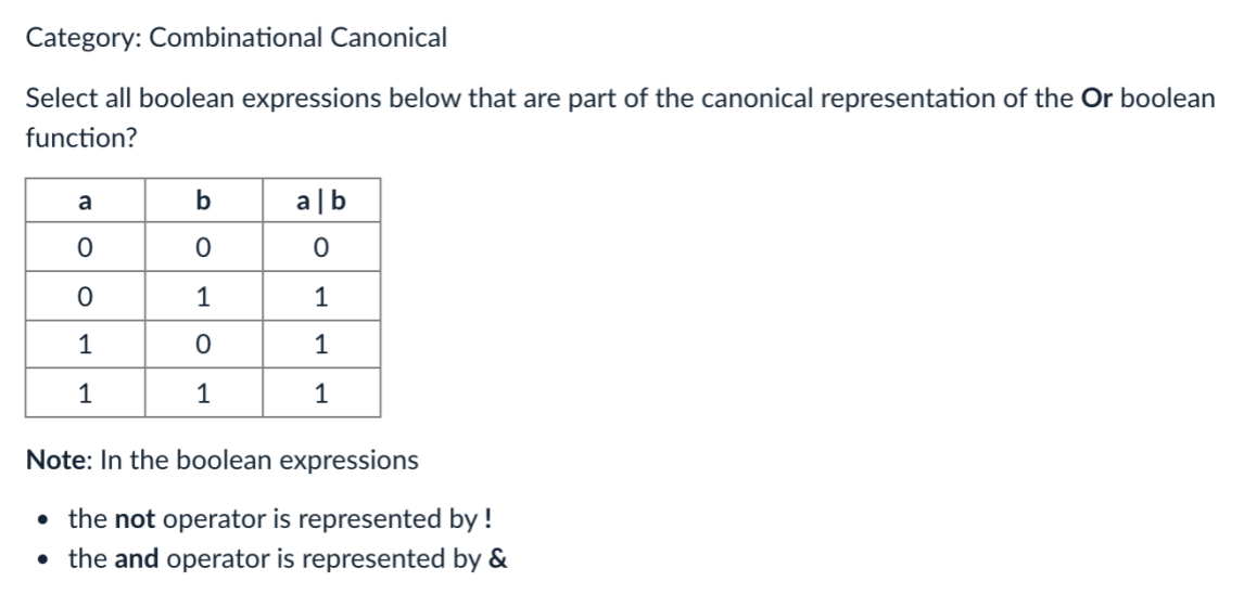 Solved Category: Combinational Canonical Select all boolean | Chegg.com