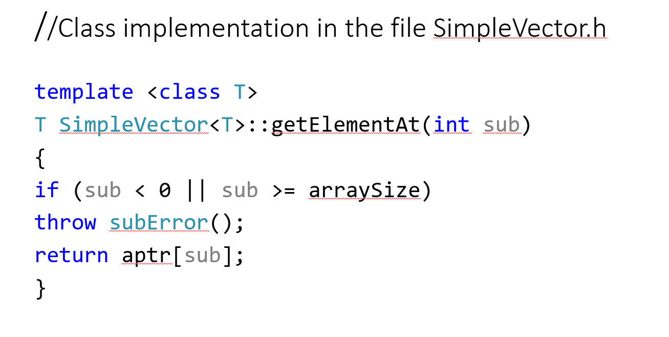 Solved //Class implementation template T> SimpleVector :: | Chegg.com