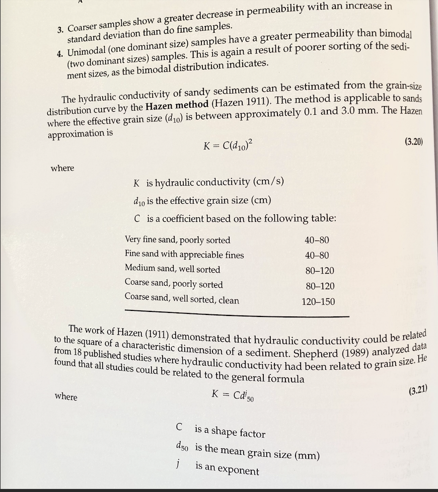 Solved 10) Use the Hazen method to estimate the hydraulic | Chegg.com