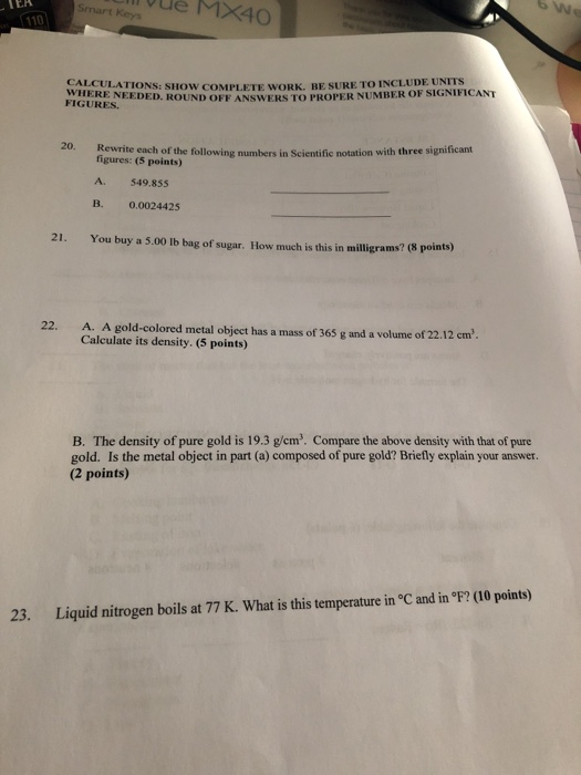 Solved vue Smart Keys MX40 CALCULATIONS: SHOw COMPLETE WORK. | Chegg.com