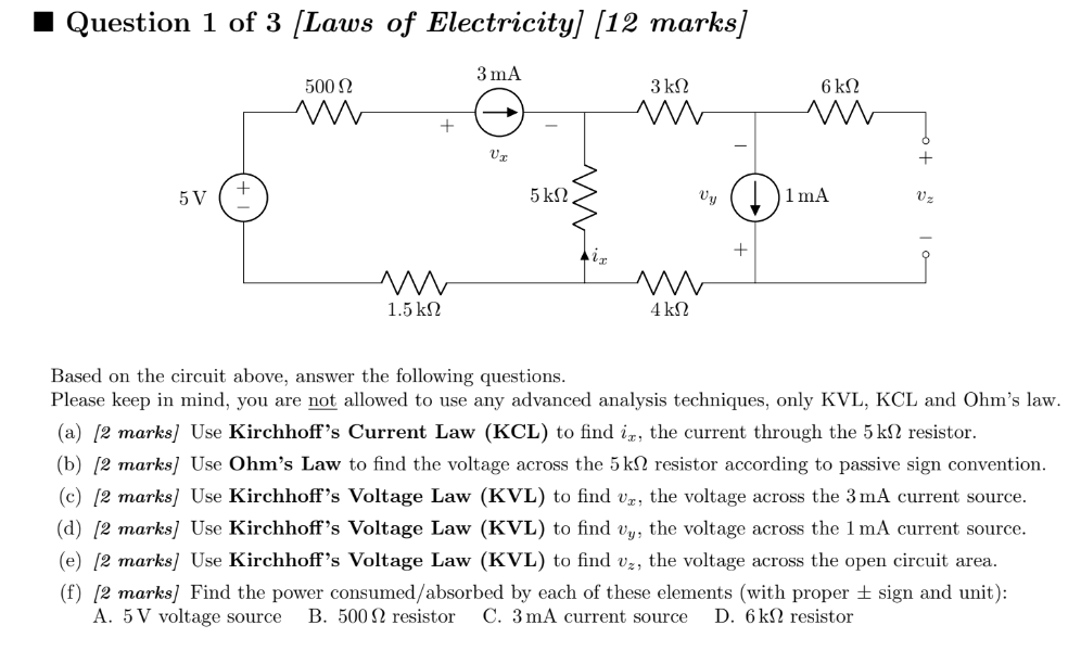Solved Question 1 of 3 [Laws of Electricity] [12 marks] | Chegg.com