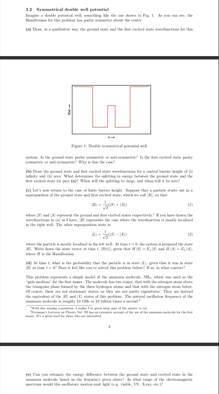 Solved 3.2 Symmetrical double well potential Imagine a | Chegg.com