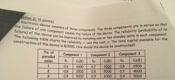 Solved stion 2:16 points] tronic device consists of three | Chegg.com