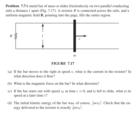 Solved Problem 7.7A metal bar of mass m slides | Chegg.com