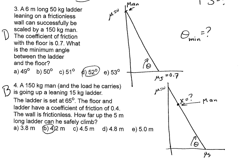 Solved 3. ﻿A 6 ﻿m long 50 ﻿kg ladder leaning on a | Chegg.com