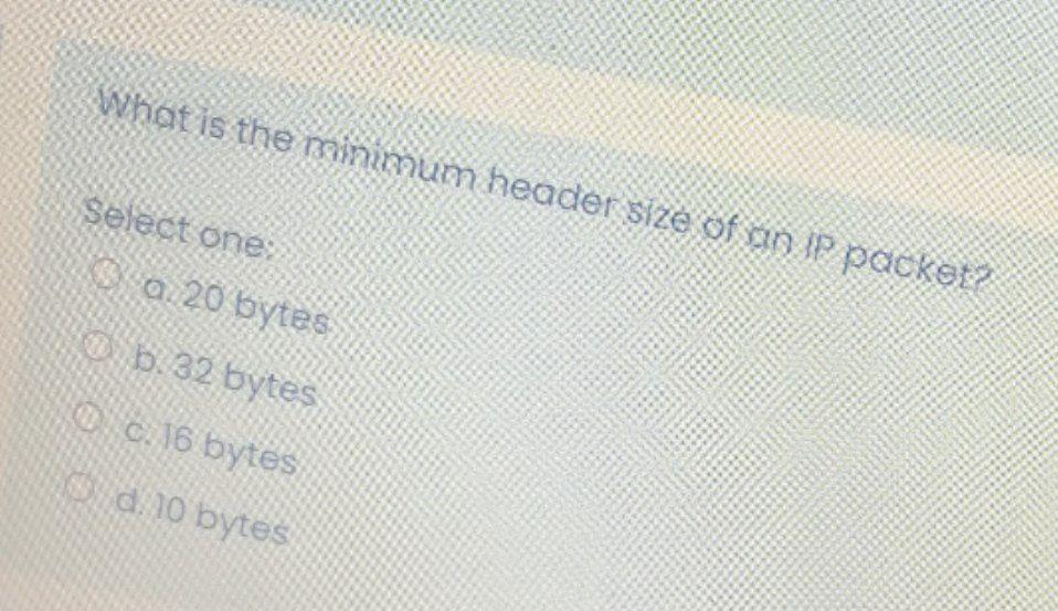 Solved What is the minimum header size of an IP packet? | Chegg.com