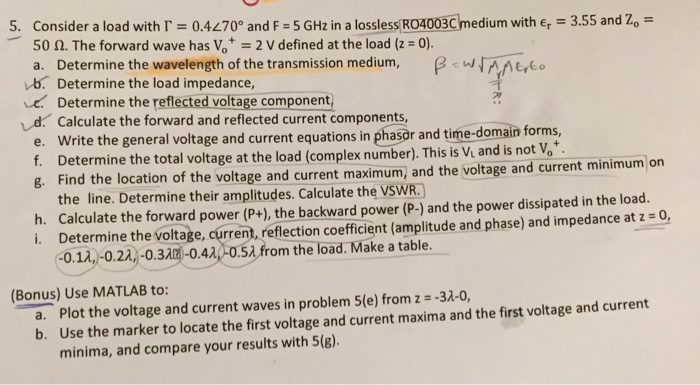 Solved 5. Consider a load with gamma = 0.4 angle 70 degree | Chegg.com
