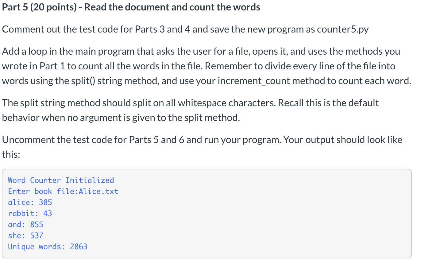 Solved Part 5 (20 points) - Read the document and count the | Chegg.com