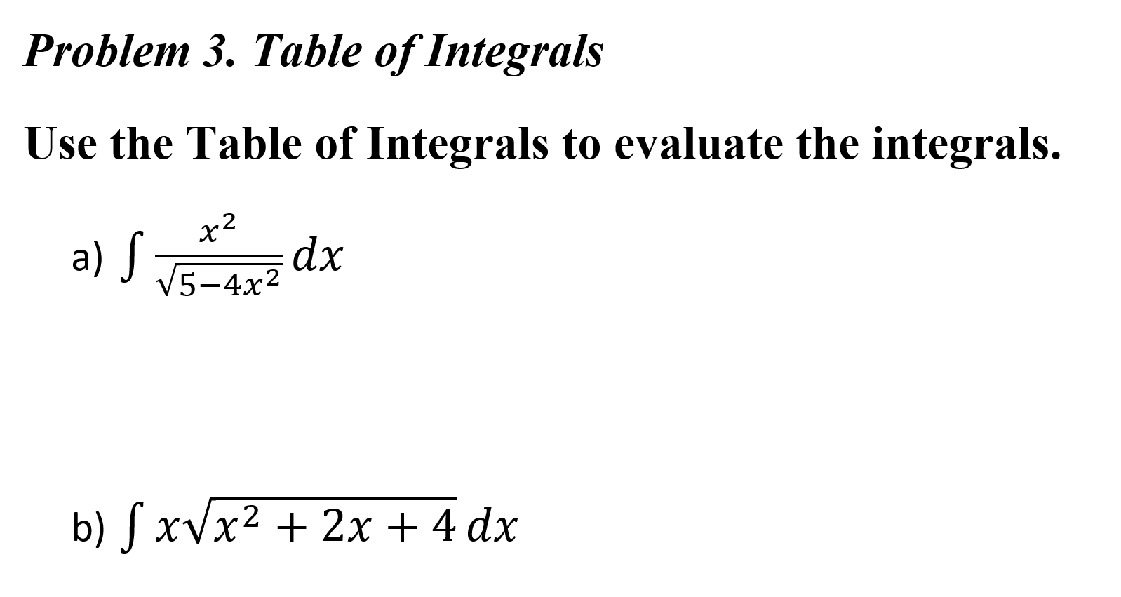 Solved Problem 3. Table of Integrals Use the Table of | Chegg.com
