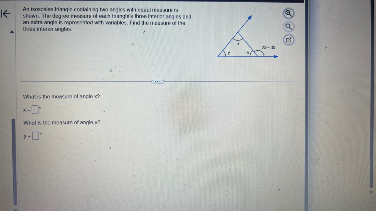 Solved An isosceles triangle containing two angles with | Chegg.com