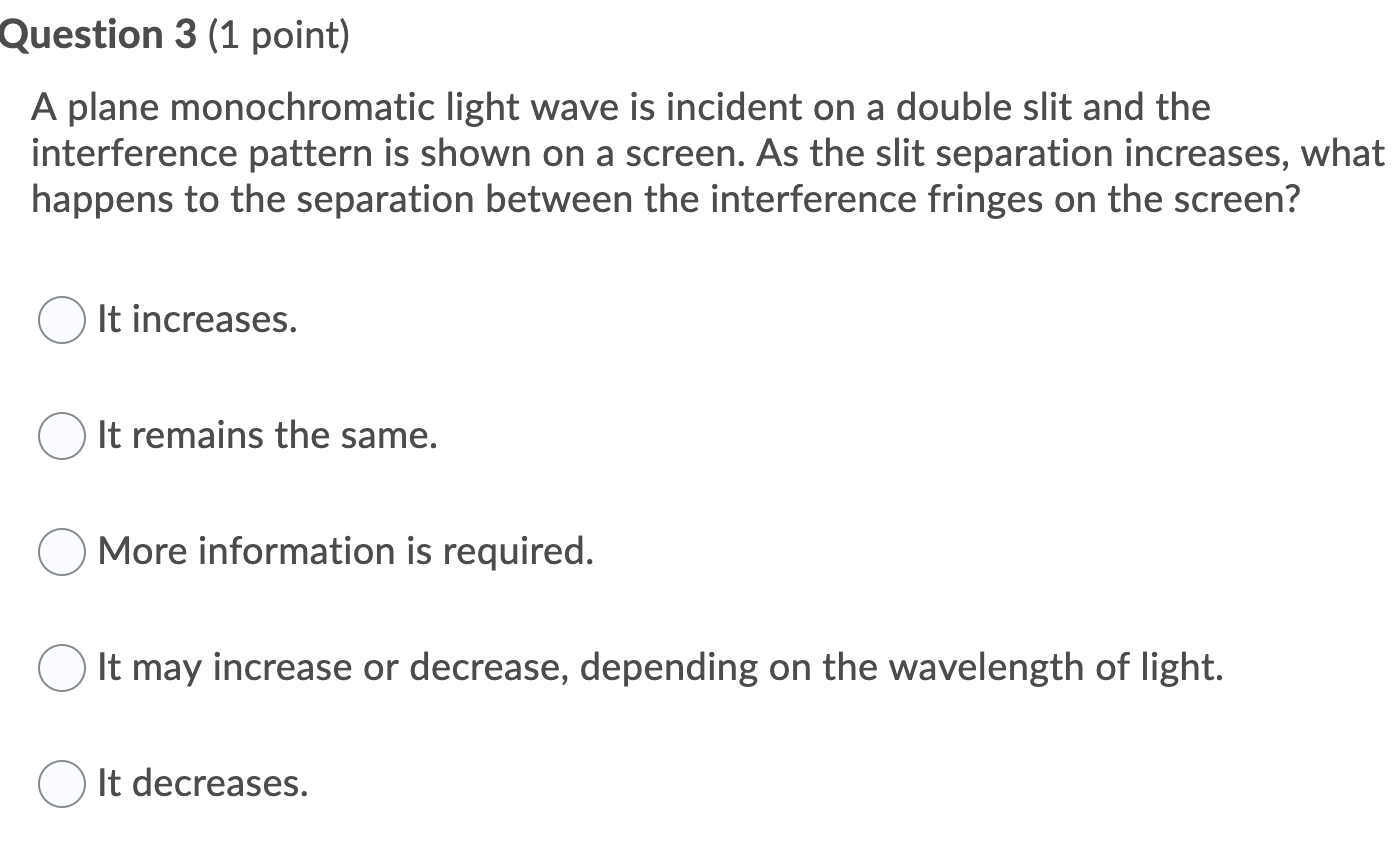 Solved Question 3 (1 point) A plane monochromatic light wave | Chegg.com
