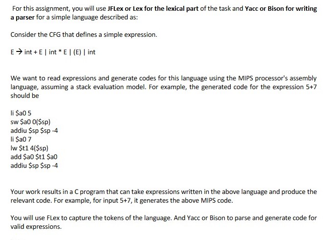 Solved For this assignment, you will use JFLex or Lex for | Chegg.com