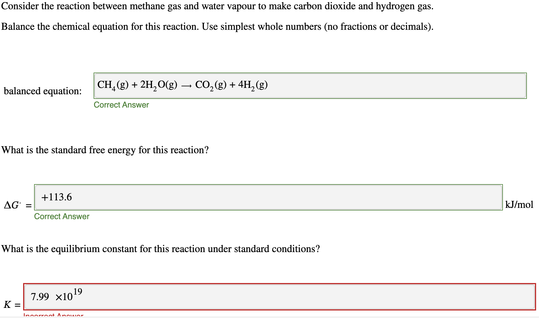Solved Consider the reaction between methane gas and water | Chegg.com