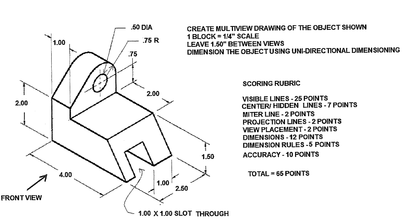 draw a multiview of this object (front, ﻿top and | Chegg.com
