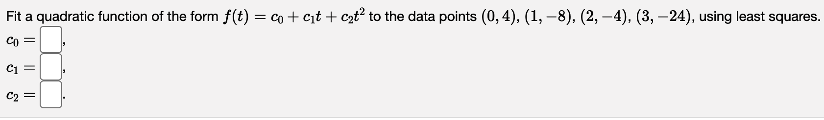 Solved Fit a linear function of the form f(t)=c0+c1t to the | Chegg.com