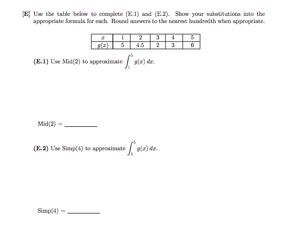 Solved E] Use the table below to complete (E.1) and (E.2). | Chegg.com