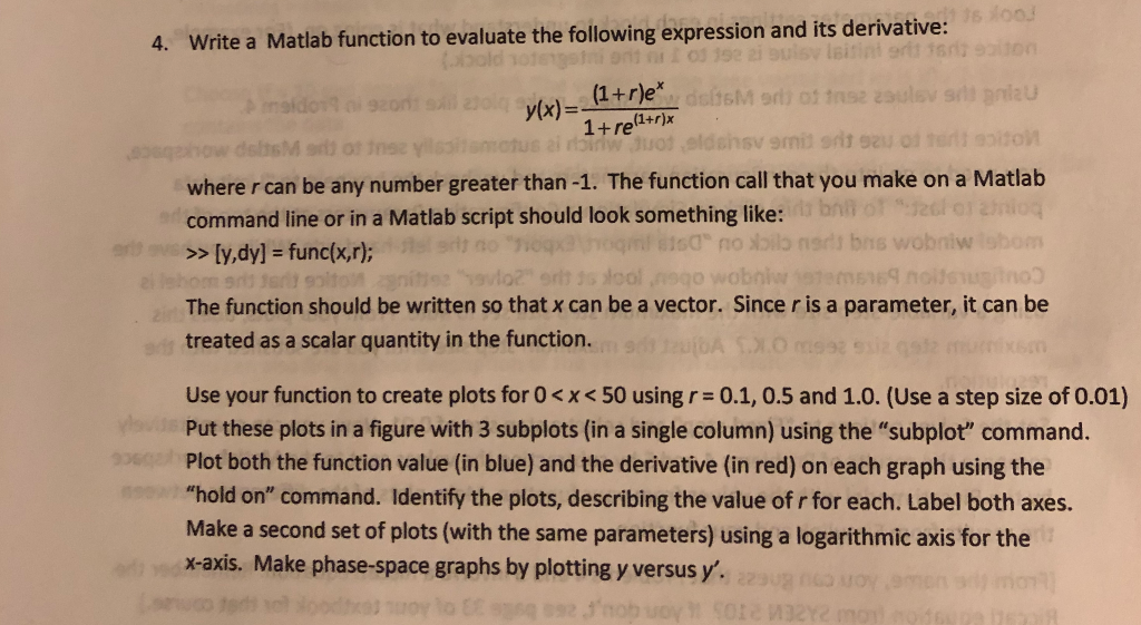Solved 4 Wr Ite A Matlab Function To Evaluate The Following 
