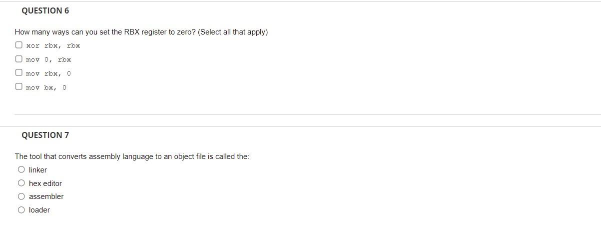 Solved QUESTION 6 How many ways can you set the RBX register | Chegg.com