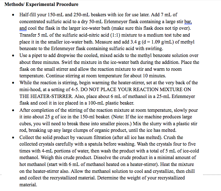 Solved Methods/ Experimental Procedure • Half-fill your | Chegg.com