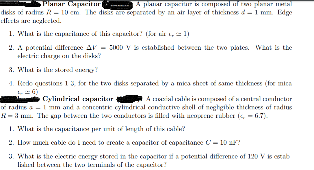 Solved Planar Capacitor - A planar capacitor is composed of | Chegg.com