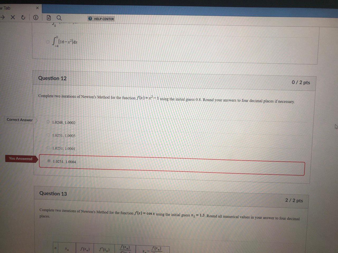 Solved ∫−40(16−x2)dx Question 12 Complete two iterations of | Chegg.com