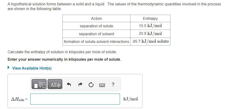 Solved A hypothetical solution forms between a solid and a | Chegg.com