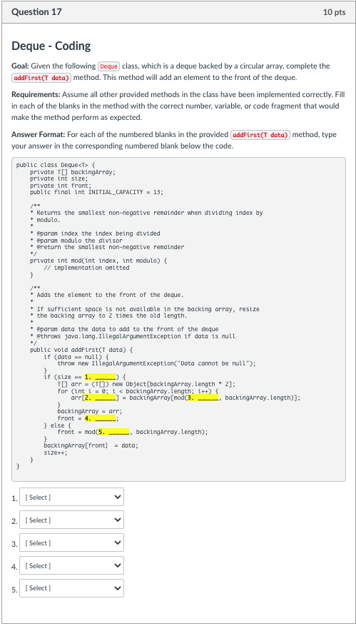 Solved Deque Coding Goal Given The Following Deque Class 