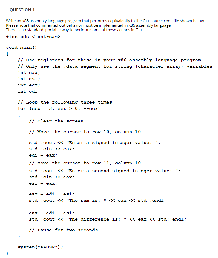 Write an x86 assembly language program that | Chegg.com