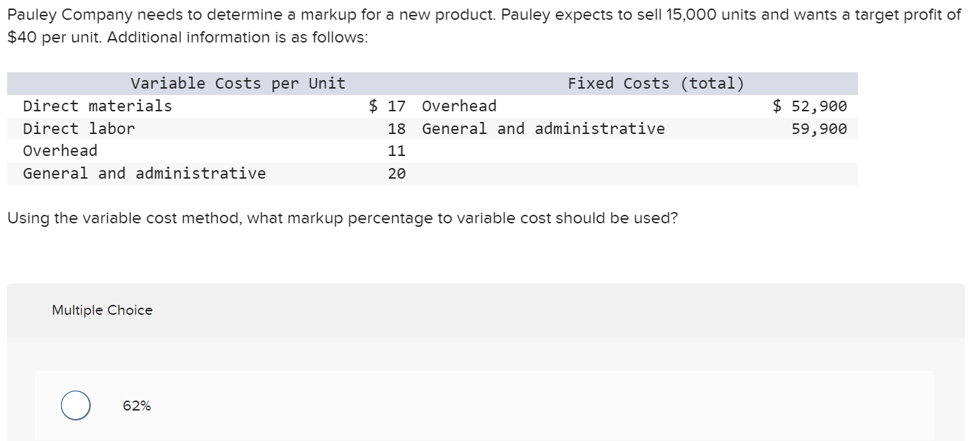 Solved Pauley Company needs to determine a markup for a new | Chegg.com