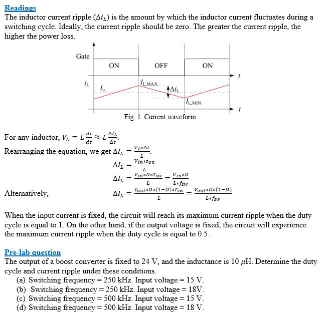 Solved Readings The inductor current ripple (ΔiL) is the | Chegg.com Solved Readings The inductor current ripple (ΔiL) is the | Chegg.com