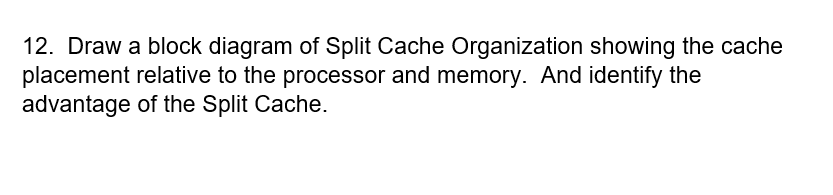 Solved 12. Draw a block diagram of Split Cache Organization | Chegg.com