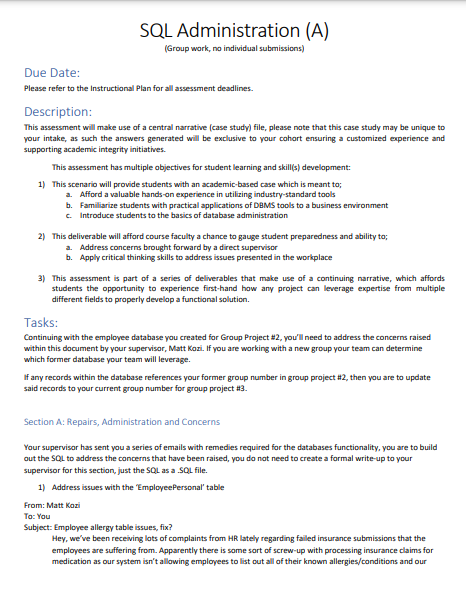 Solved SQL Administration (A) (Group work, no individual | Chegg.com