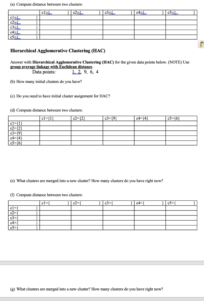 Solved (a) Compute distance between two clusters: | Chegg.com