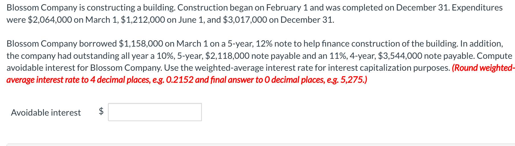 Solved Blossom Company is constructing a building. | Chegg.com