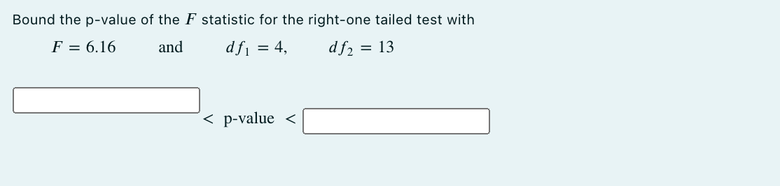 Solved Bound the p-value of the F statistic for the | Chegg.com
