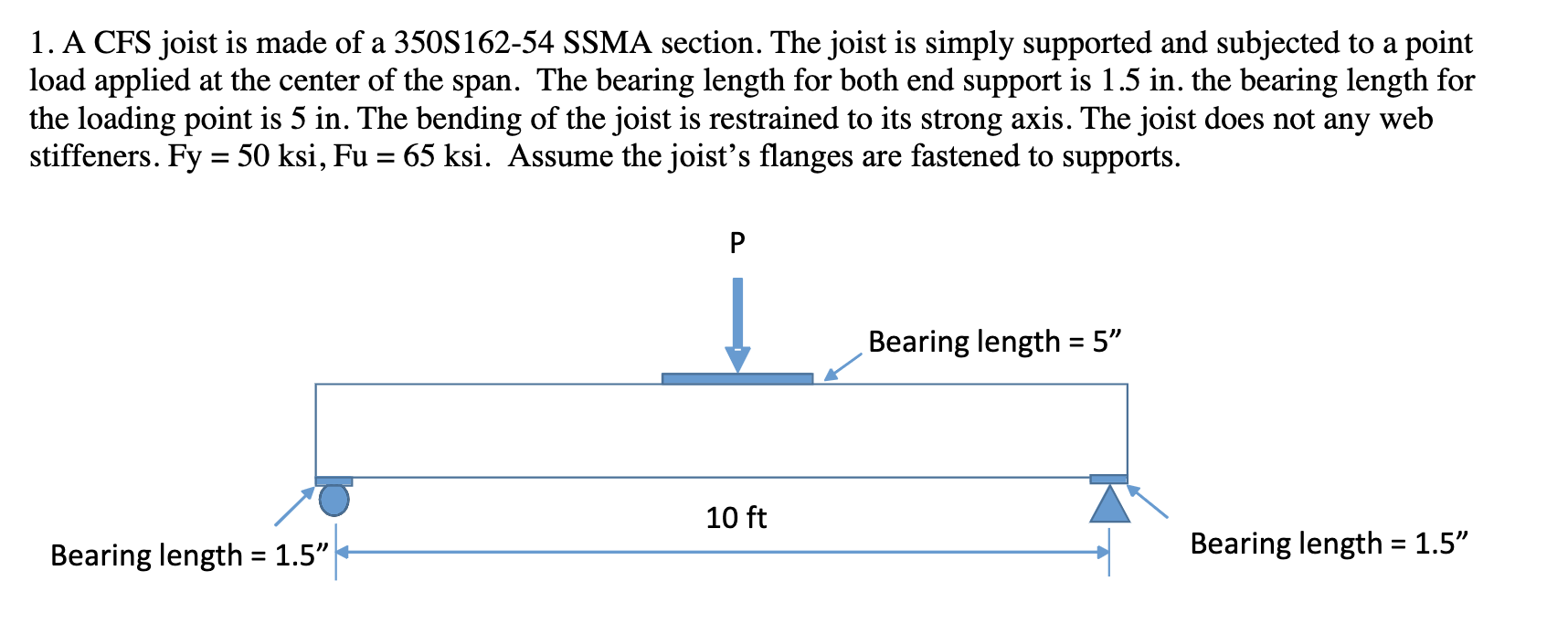 Solved 1. A CFS joist is made of a 350S162-54 SSMA section. | Chegg.com