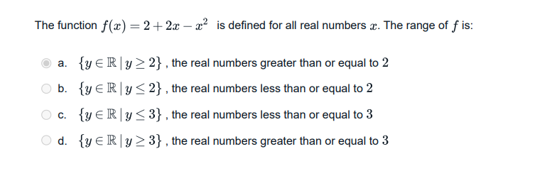 Solved The function f(x)=2+2x−x2 is defined for all real | Chegg.com