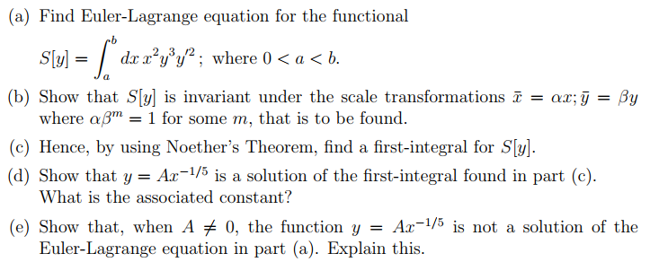 Solved (a) Find Euler-Lagrange equation for the functional | Chegg.com
