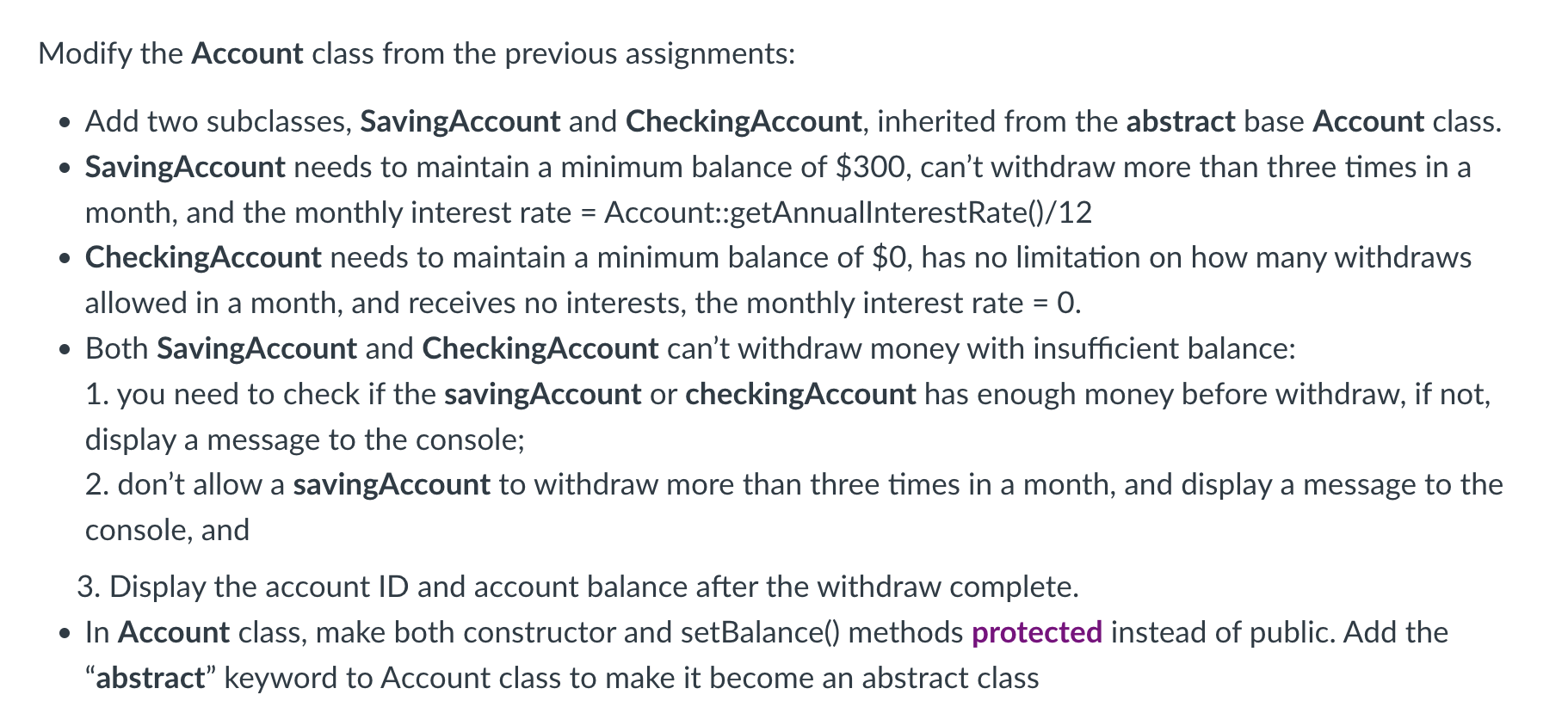 Solved Modify the Account class from the previous | Chegg.com