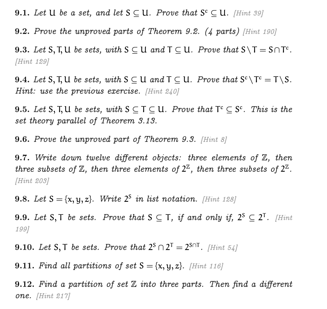 Solved 9.1. Let U be a set, and let S⊆U. Prove that Sc⊆U. | Chegg.com