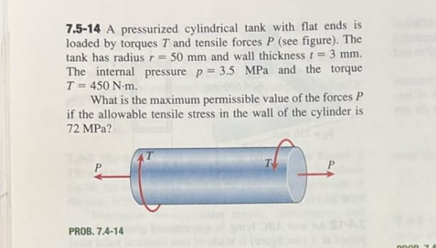 Solved 7.5-14 ﻿A pressurized cylindrical tank with flat ends | Chegg.com
