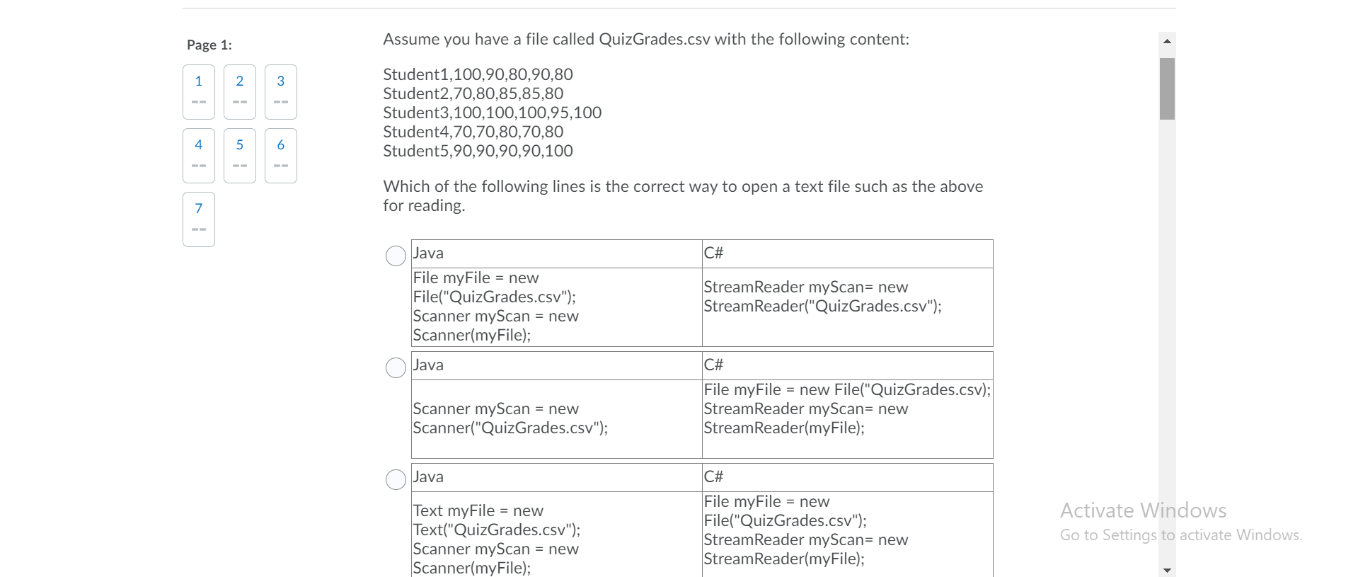 Solved Page 1: Assume you have a file called QuizGrades.csv | Chegg.com