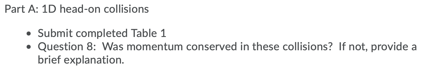 Solved Table 1: 1D Head-on Collisions Collision #1 identical | Chegg.com